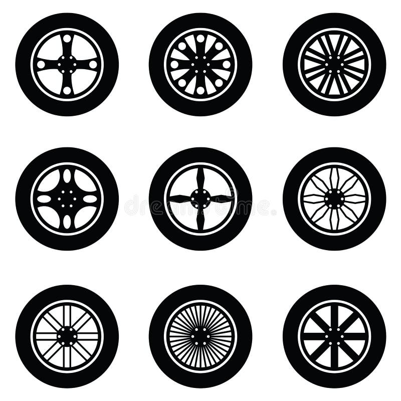 Car wheel icon set stock vector. Illustration of design - 102201145