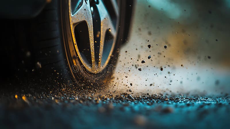 Car Wheel Kicking Dust on the Road with Motion Blur Stock Illustration ...
