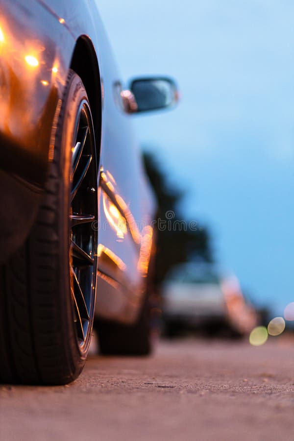 The Car Wheel at Night Park Stock Image - Image of automobile ...