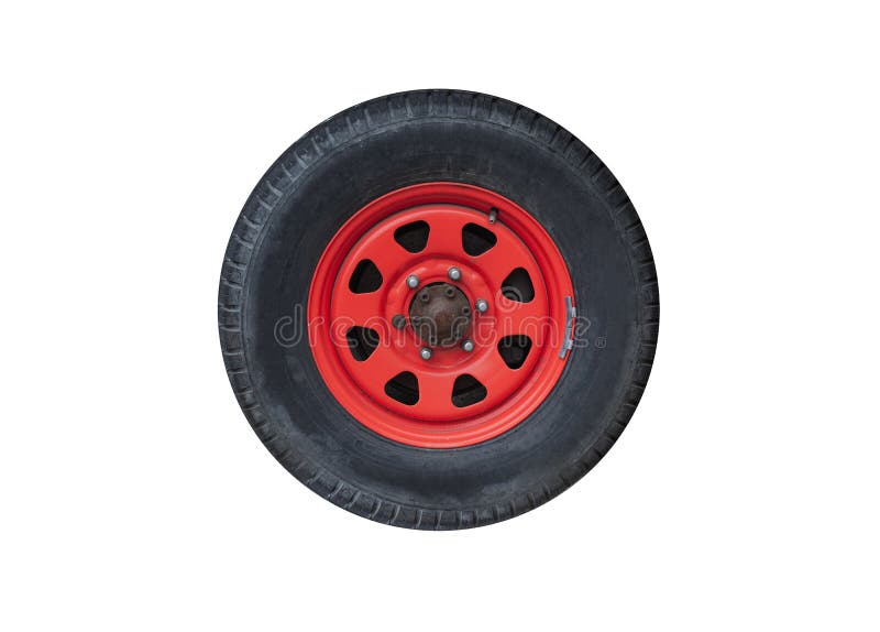 Car Wheel on a Red Steel Disc Isolated on White Stock Image - Image of ...