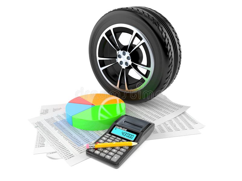 Car Wheel with Report and Pie Chart Stock Illustration - Illustration ...