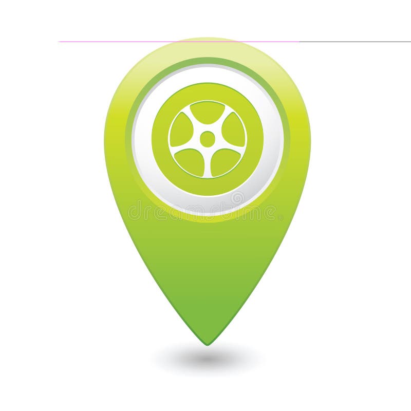 Car Wheel Icon on the Map Pointer Stock Vector - Illustration of ...
