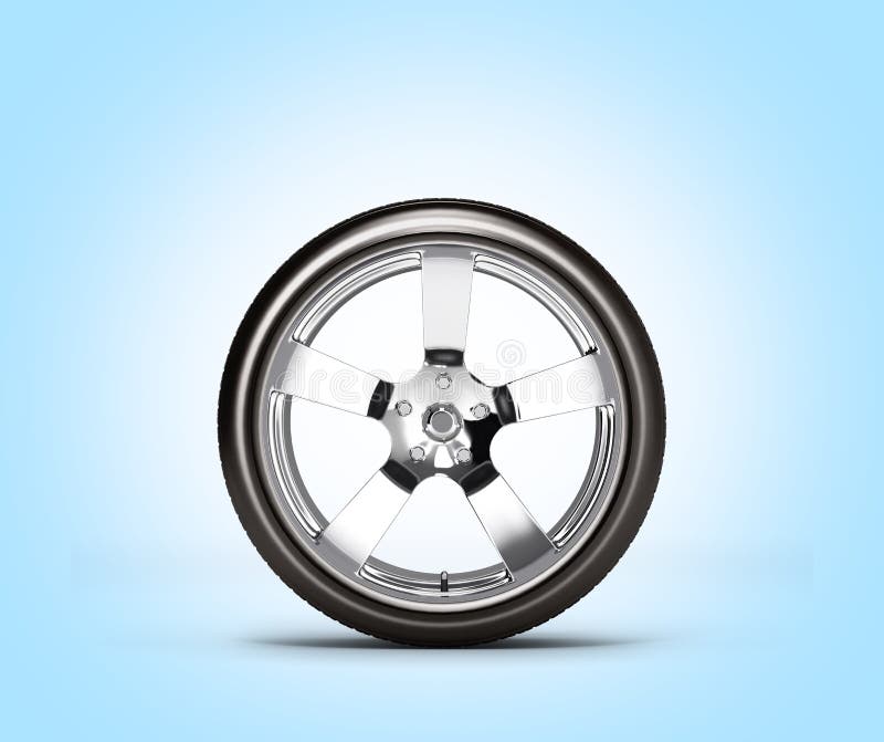 Car Wheel Side View Isolated on Blue Background 3d without Shadow Stock ...
