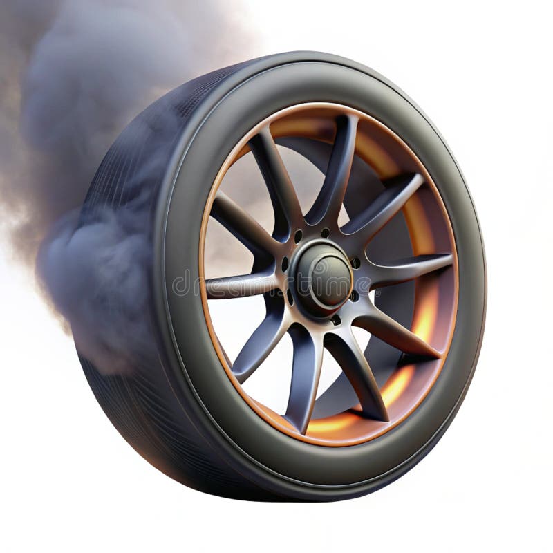 Car Wheel in Smoke at Concrete Dark Background. 3d Rendering Stock ...
