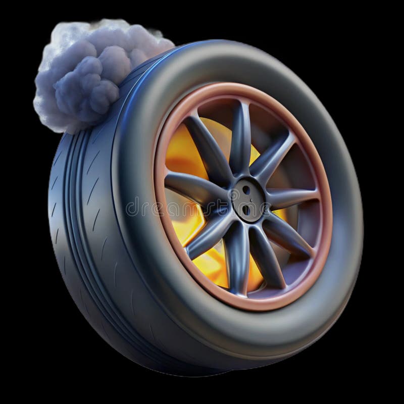 Car Wheel in Smoke at Concrete Dark Background. 3d Rendering Stock ...
