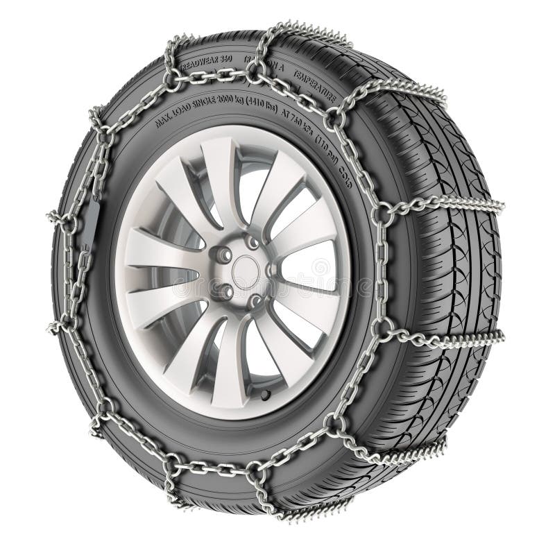 Car Wheel with Snow Chain, 3D Rendering Stock Illustration ...