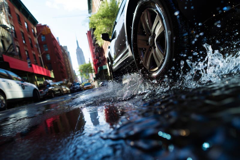 Car Wheel Splashing through a Puddle Stock Illustration - Illustration ...