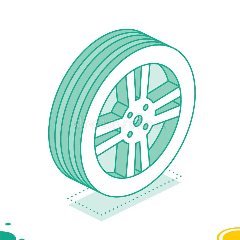 Car Wheel with Tire Isometric Icon. Outline Object Isolated on White ...