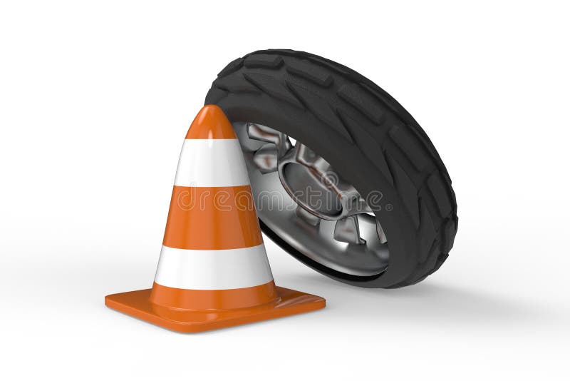 Car Wheel with Traffic Cone 3D Rendering Stock Illustration ...