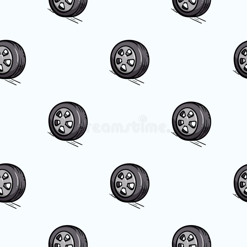 Car Wheel. Vector Hand Drawn Seamless Pattern Stock Vector ...