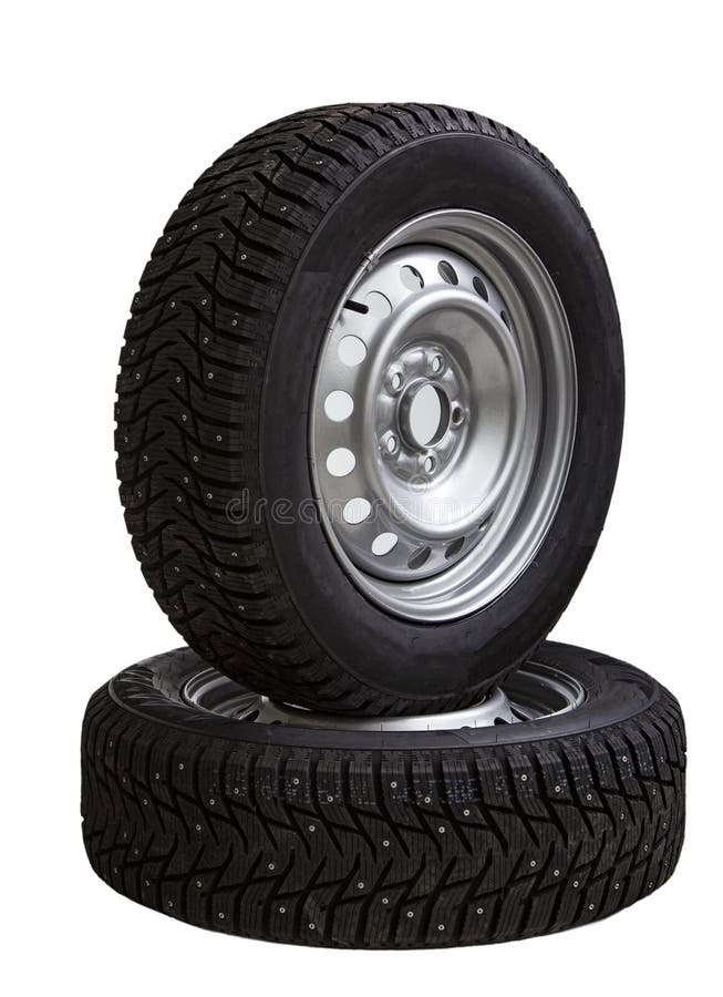 Car Wheel and Winter Studded Tire on White Stock Image - Image of auto ...