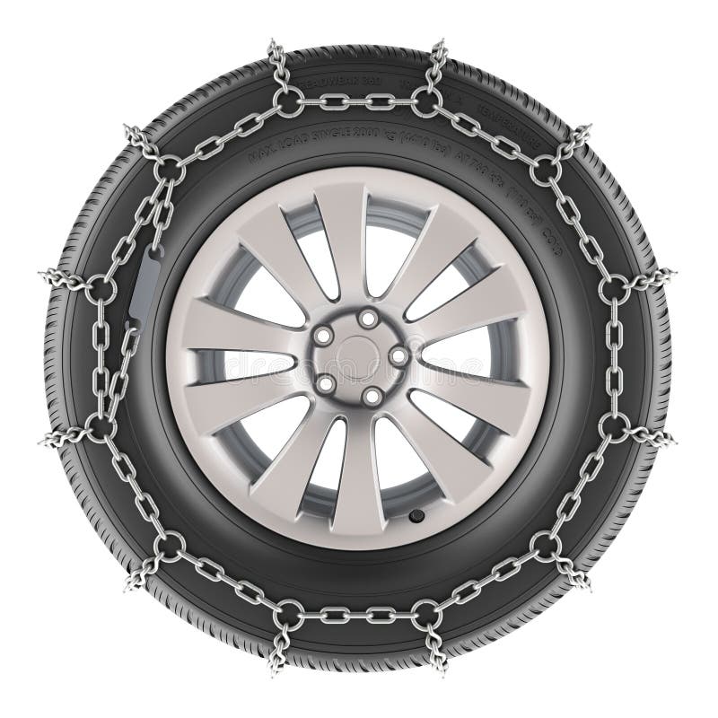 Car Wheel with Winter Tire and Snow Chain, 3D Rendering Stock ...