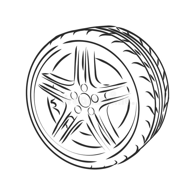 Car Wheel Vector Sketch Icon Isolated On Background. Hand Drawn Car ...