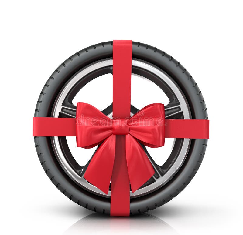 Car Wheel Wrap a Red Ribbon with a Bow Stock Illustration ...