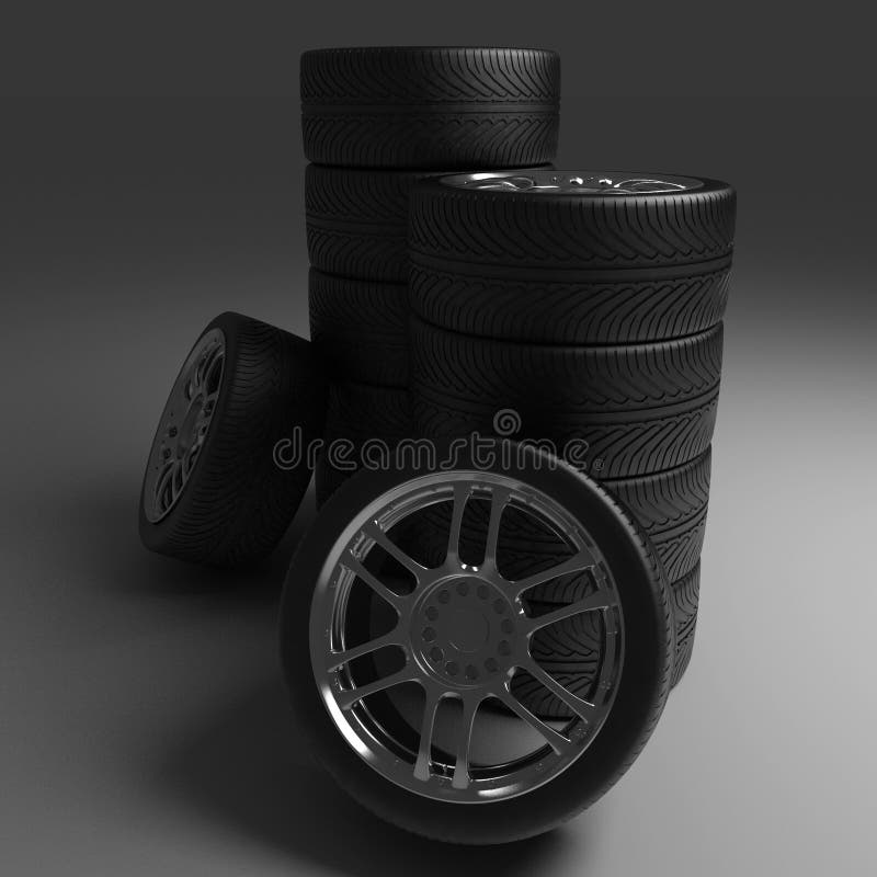 Car Wheels. 3D Render Illustration on White Background Stock ...