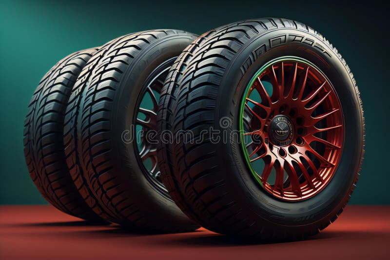 Car Wheels on a Dark Background. Generative Ai Stock Illustration ...