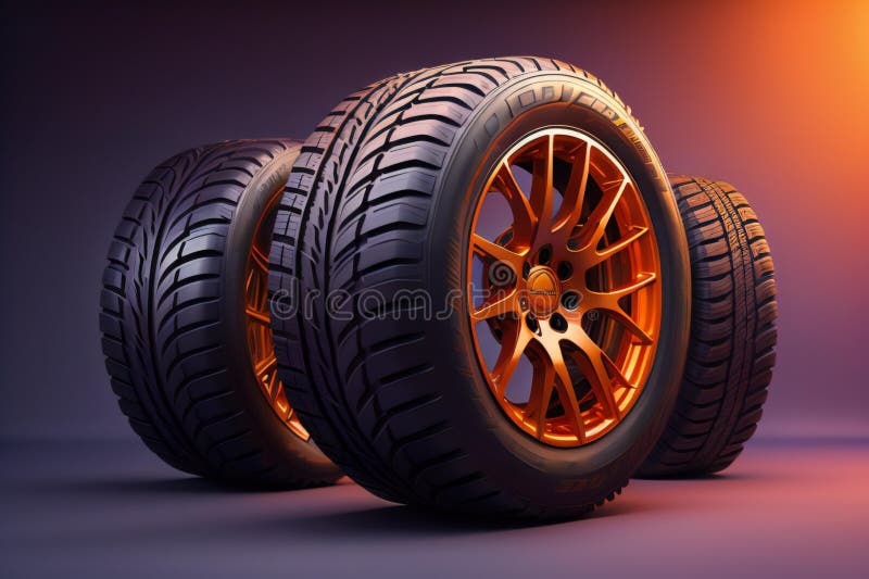 Car Wheels on a Dark Background with Orange Light. Ai Generated Stock ...