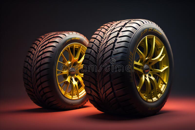 Car Wheels on a Dark Background, Side View. Ai Generated Stock ...