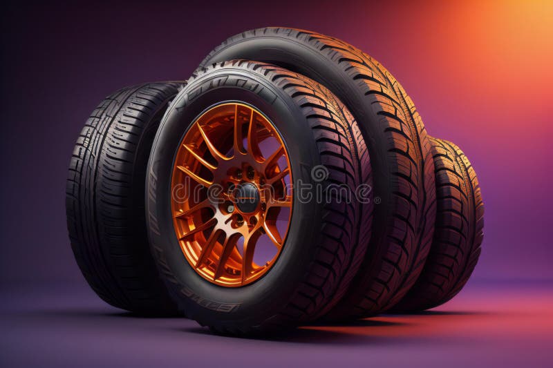 Car Wheels on a Dark Purple Background. Generative Ai Stock ...