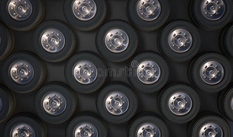 Car Wheels Isolated on Black Background. Top View, 3D Render Stock ...