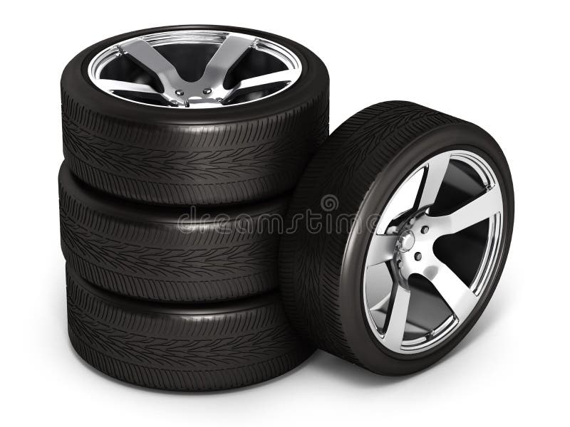 Car Wheels Isolated on White Background 3d Stock Illustration ...