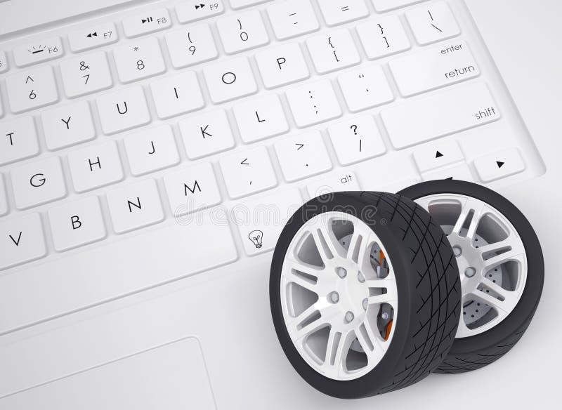 Car wheels on the keyboard stock illustration. Illustration of input ...