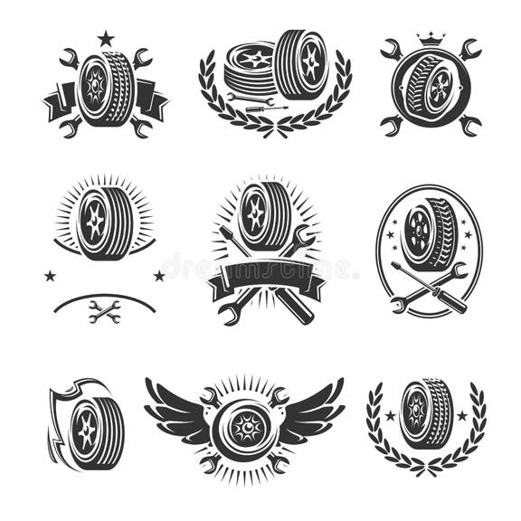 Car Wheels Labels and Elements Set. Collection Icon Wheels Stock Vector ...