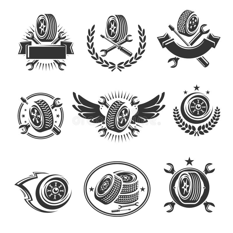 Car Wheels Labels and Elements Set. Collection Icon Wheels Stock Vector ...