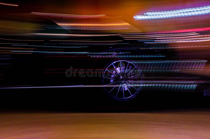 Car Wheels on the Speed of Light Stock Photo - Image of front, night ...
