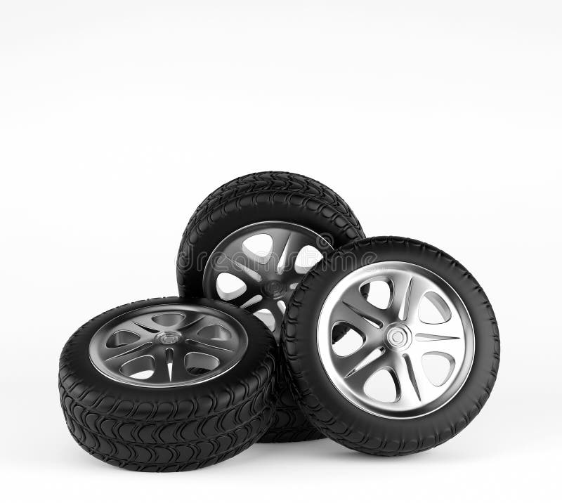 Car Wheels on White Background. 3d Render Stock Illustration ...
