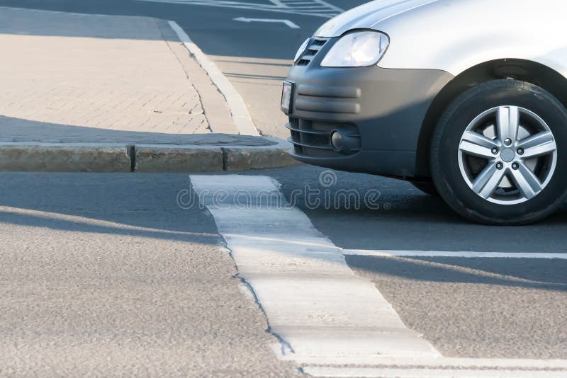 The Car Which Has Stopped Forward Wheels before the Stop Line Stock ...