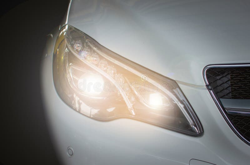 Car white headlight stock photo. Image of closeup, luxury - 122872700