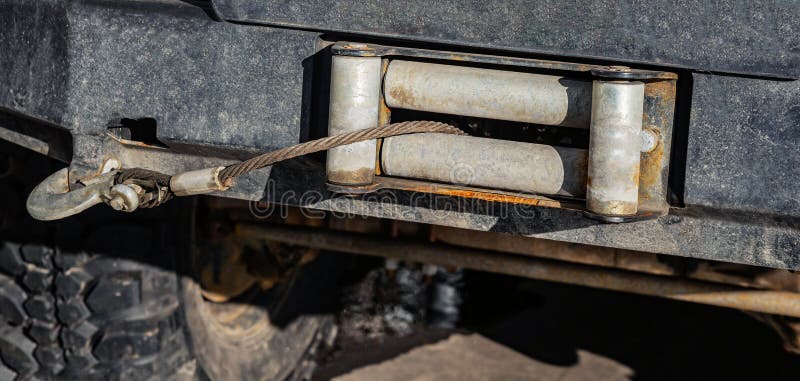 Car Winch with a Hook for Off-road Assistance Close-up Stock Image ...