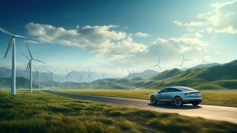 Car and Wind Turbines Farm Renewable Energy Stock Illustration ...