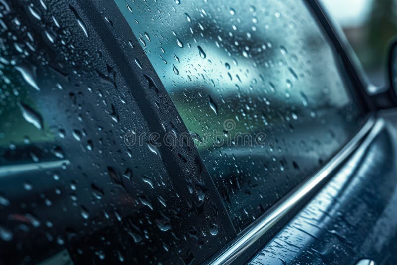 The Car Window is Covered in Raindrops, Creating a Blurry and Hazy ...