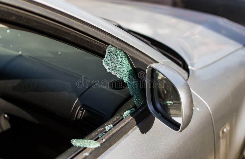 Car Window Smashed by a Thief. Car Broken Window Stock Photo - Image of ...