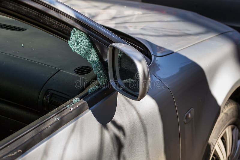Car Window Smashed by a Thief. Car Broken Window Stock Image - Image of ...
