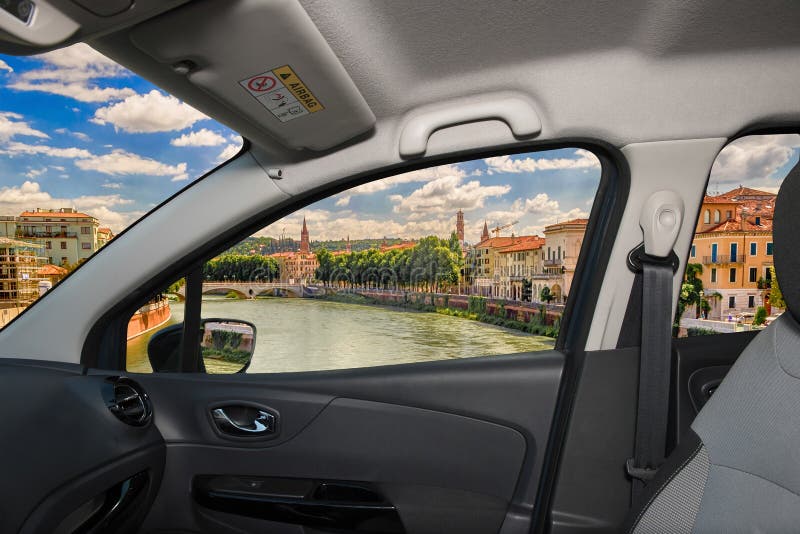 Car Window with View Over Adige River in Verona, Italy Stock Image ...