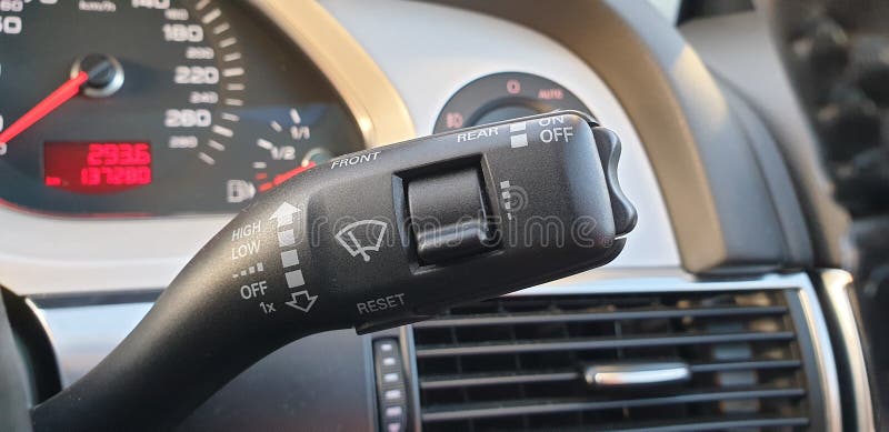 Car windscreen wiper stalk stock photo. Image of symbols - 188687244