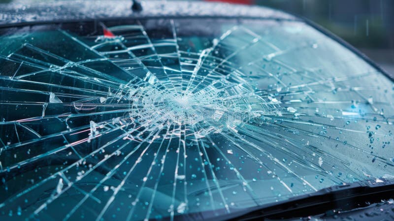 A Car Windshield Shattered by the Force of a Recent Hailstorm with ...