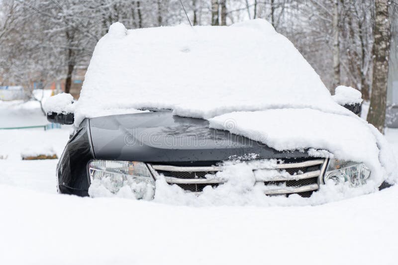 Car Windshield Under a Layer of Snow Stock Photo - Image of driving ...