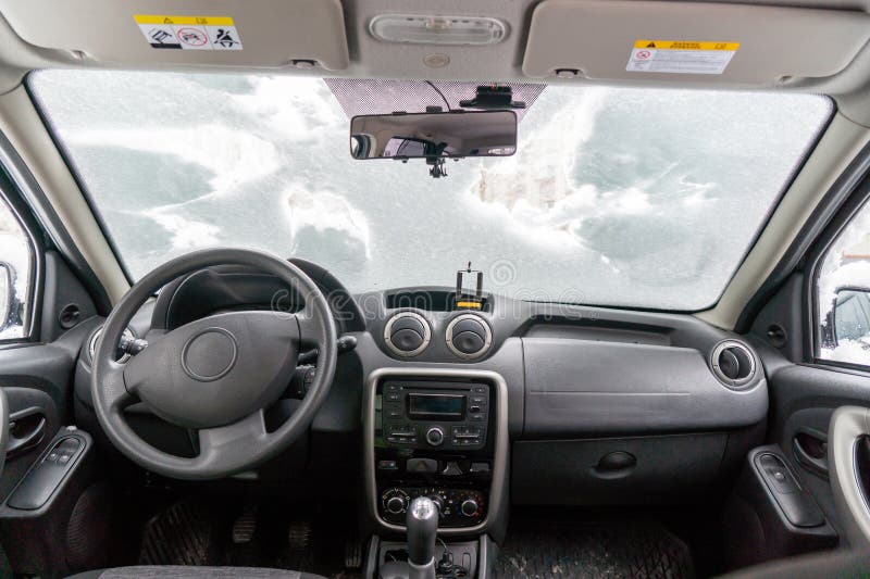 Car Windshield Under a Layer of Snow Stock Photo - Image of frozen ...