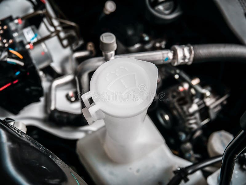 Car Windshield Washer Tank Close Up in Engine Bay Stock Image - Image ...