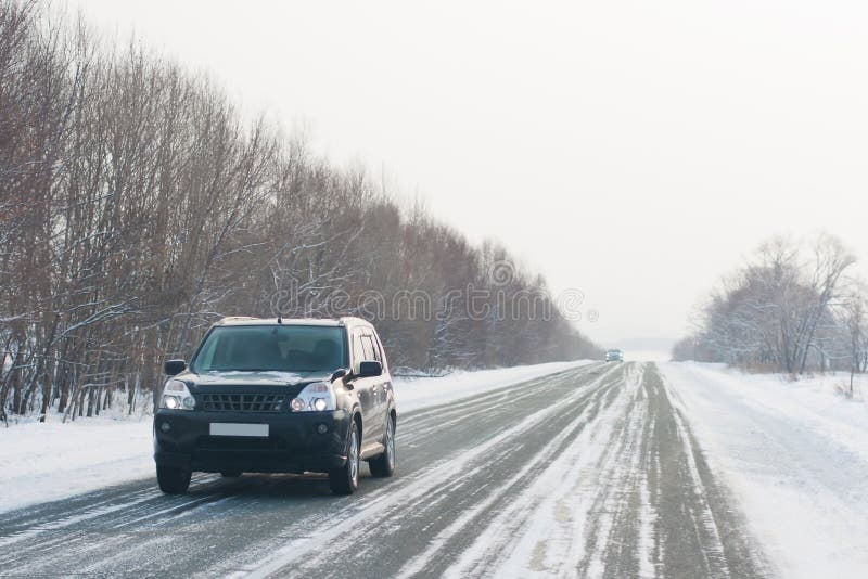 Car on a winter road stock photo. Image of automobile - 28676308