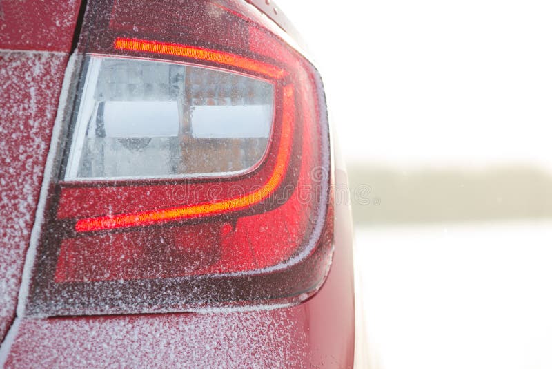 Car on the Winter Road. Back View. Lanterns Stock Image - Image of ...