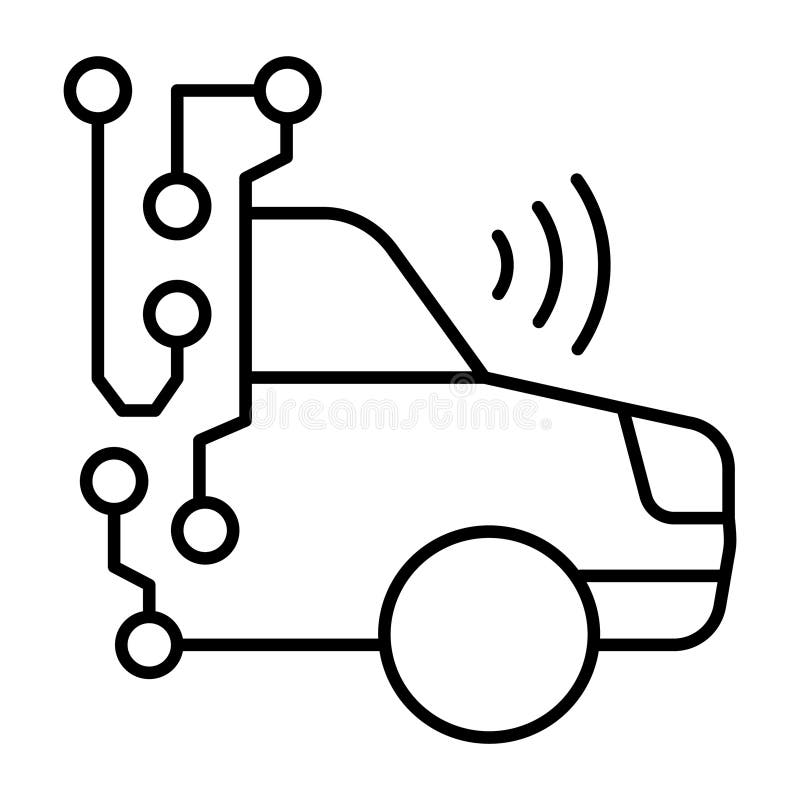 Car with Wireless Sensor Circuit Thin Line Icon, Neural Network Concept ...