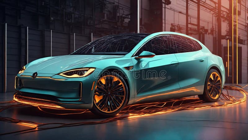 A Car with Wires Connected in a Production Workshop. Abstraction Stock ...