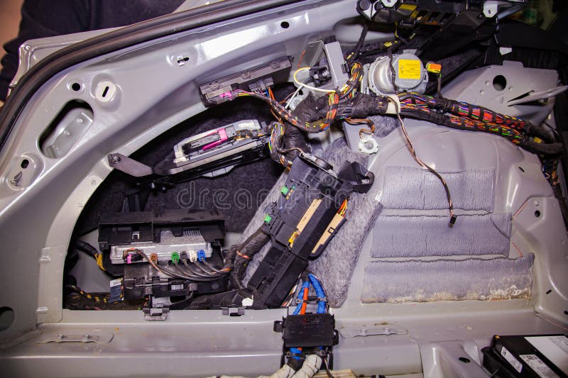 The Car Wiring in the Trunk Compartment of the Vehicle Stock Image ...