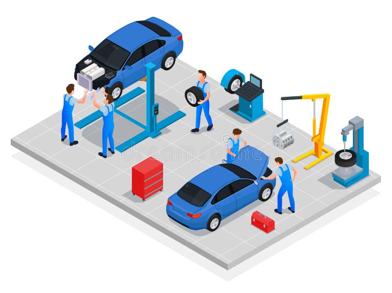 Car Workshop Isometric Composition Stock Vector - Illustration of ...