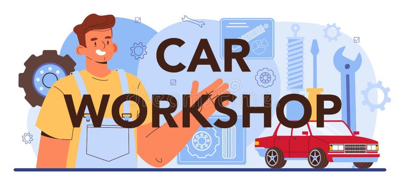 Car Workshop Typographic Header. Automobile Got Fixed in Car Repair ...